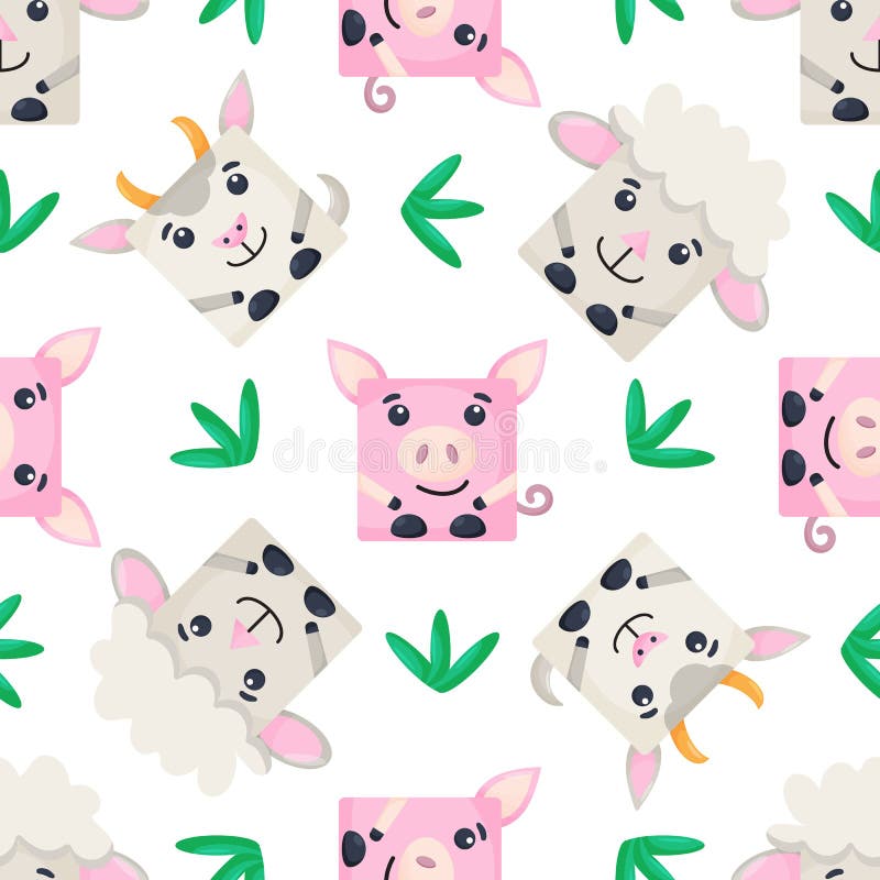 Squares Pig, Sheep, Goat Seamless Pattern. Vector Background with the ...