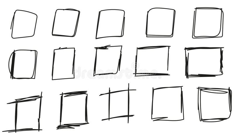 Squares, Rectangle, Grunge Vector Set in Sketch Style on White ...