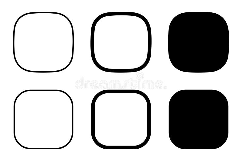 Squares Set with Rounded Borders and Corners, Simple Geometric Shapes ...
