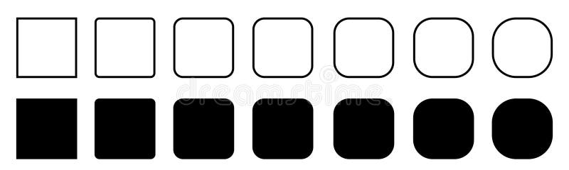 Squares Set with Rounded Borders and Corners in Various Styles Flat and ...