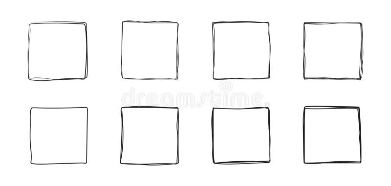 Squares Line, Grunge Vector Set in Sketch Style. Frames Outline in Hand ...