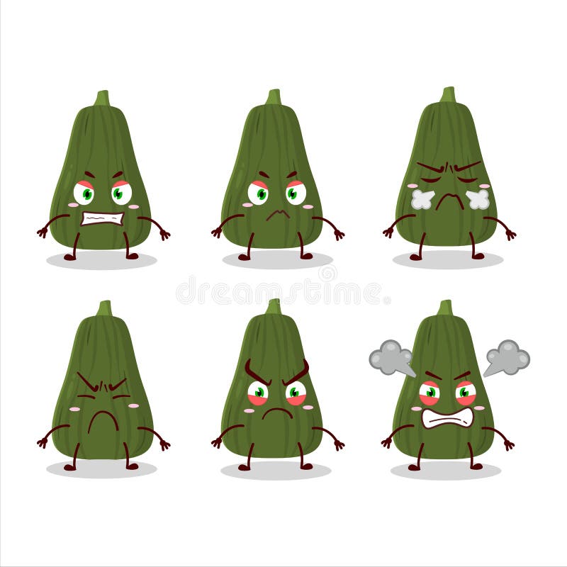 Squash Cartoon Character with Various Angry Expressions Stock ...