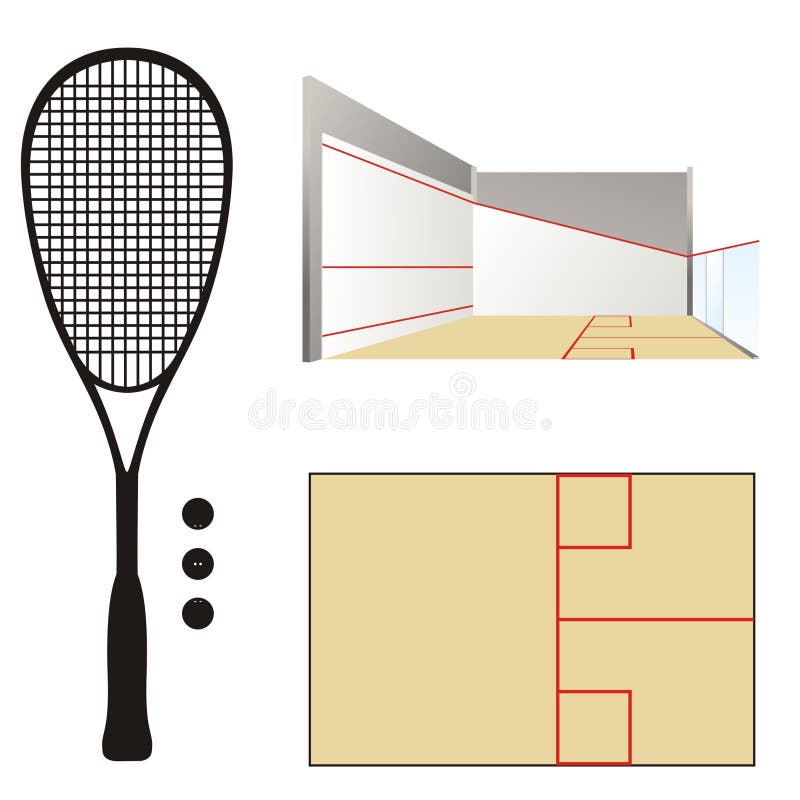 Squash court & racket stock vector. Illustration of sport - 65654512
