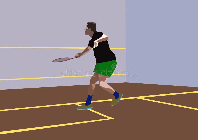 Squash player in action. stock vector. Illustration of exercise - 376596591