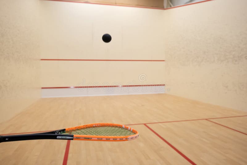 Squash Racket and Ball Inside Court, Ball Bouncing Off the Racket Stock ...