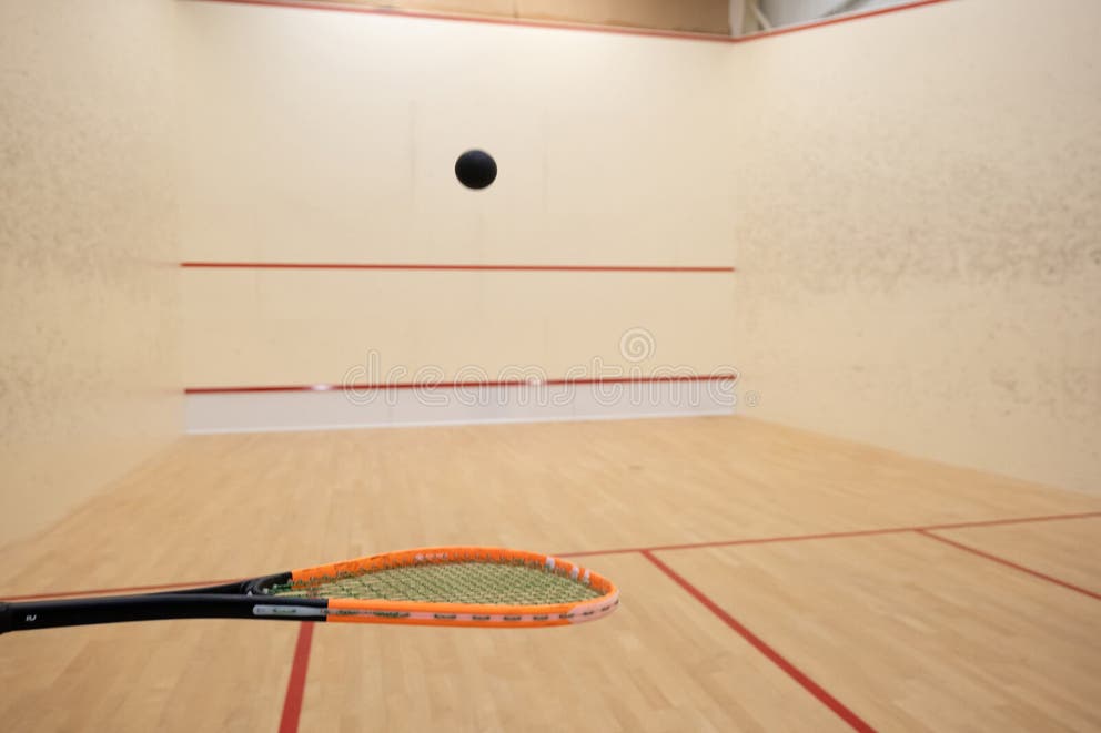 Squash Racket and Ball Inside Court, Ball Bouncing Off the Racket Stock ...