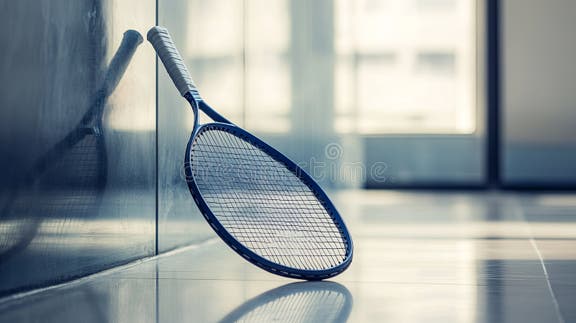 Squash Racket Leaning on Glass Wall, Clean Lines . Stock Photo - Image ...