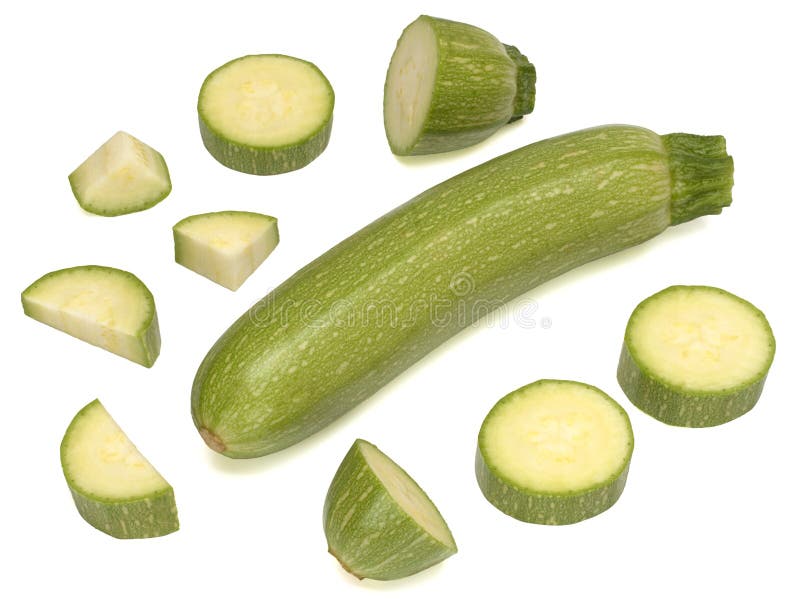 Squash, Vegetable Marrow, Zucchini and Its Pieces Isolated on a White ...