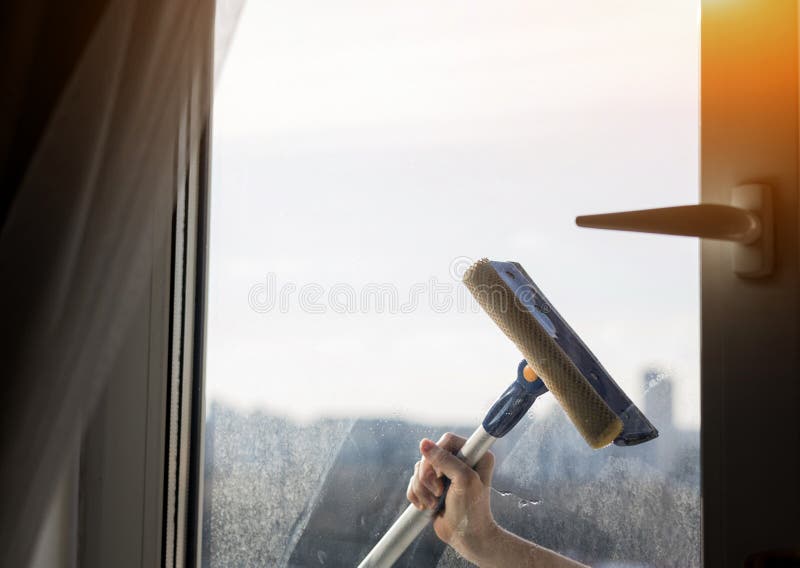 Squeegee Cleaning a Dirty Window Stock Image - Image of fluid ...