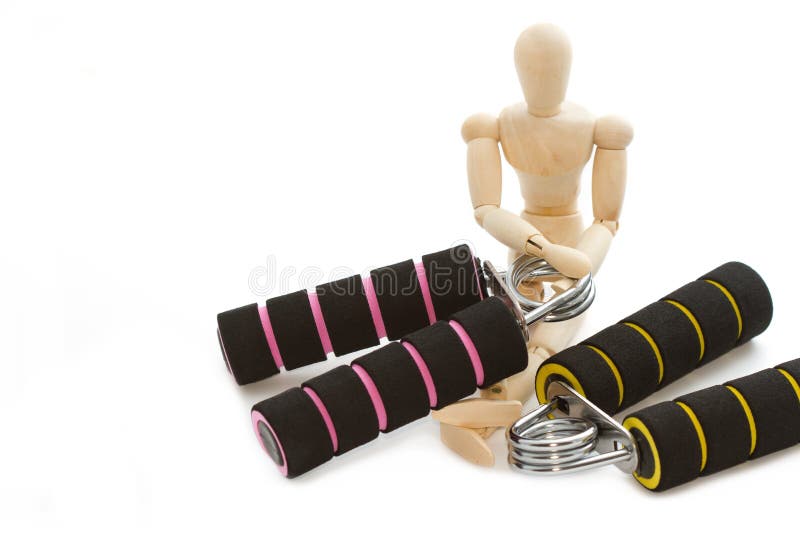 Squeezing Hand Coil Exercise Equipment with Wooden Model Stock Image ...
