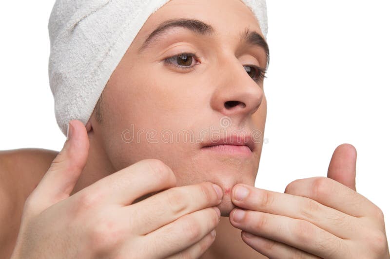 Squeezing a pimple stock photo. Image of portrait, pimple - 34098900