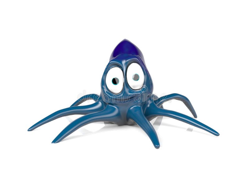 Squid Blue Animal Hand Drawing Cartoon Engraved Ocean Retro Style Card ...