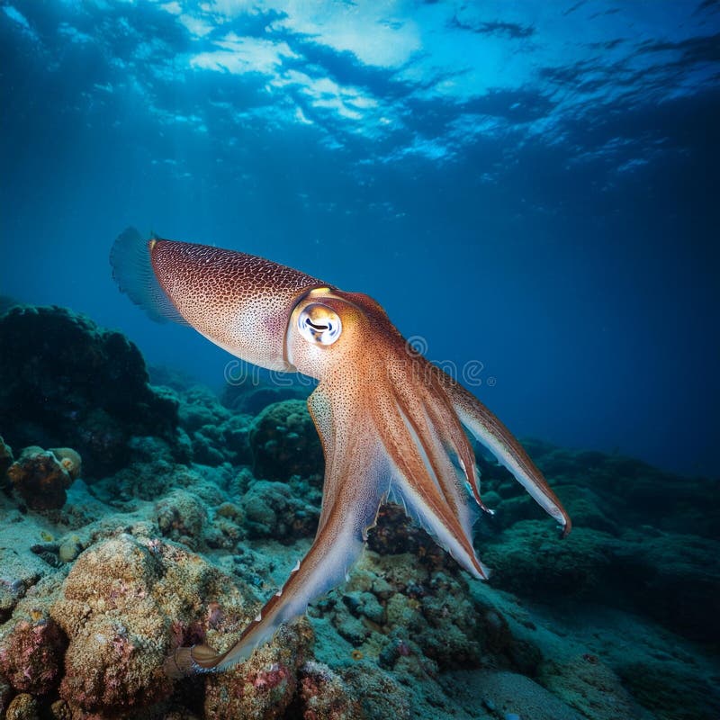 Squid fish, AI generated stock illustration. Illustration of water ...