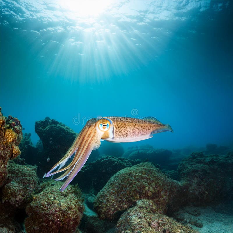 Squid fish, AI generated stock illustration. Illustration of fish ...