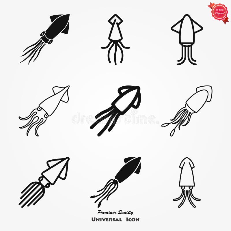 Squid Icon. Vector Isolated Black and White Illustration Stock Vector ...