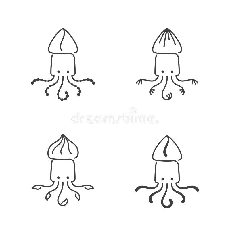 Squid Icon Outline Stroke Set Design Illustration Black and White Color ...