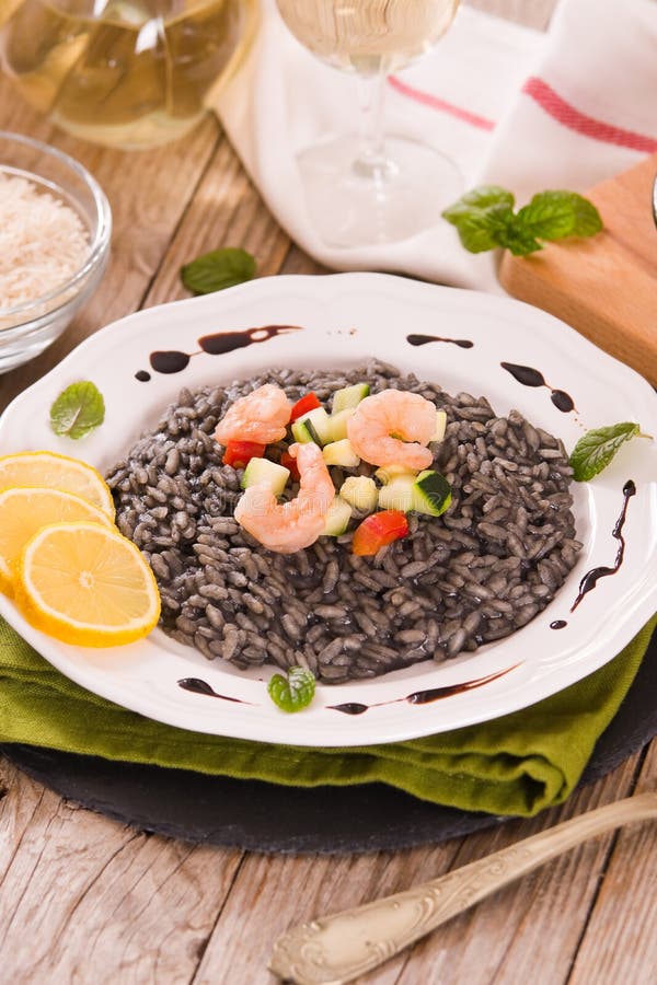 Squid ink risotto. stock image. Image of gourmet, food - 173363599