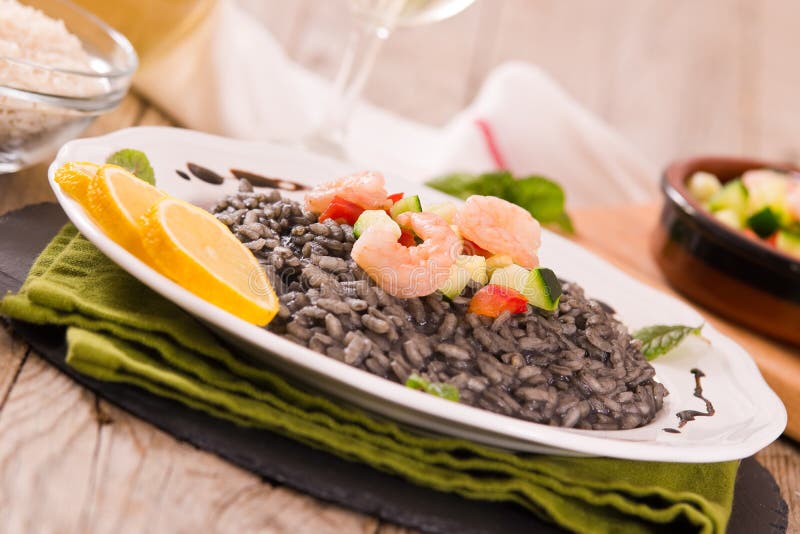 Squid ink risotto. stock image. Image of oliveoil, dinner - 173363731
