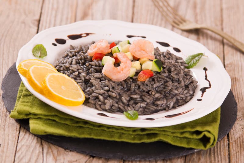 Squid ink risotto. stock photo. Image of cooked, health - 173363732