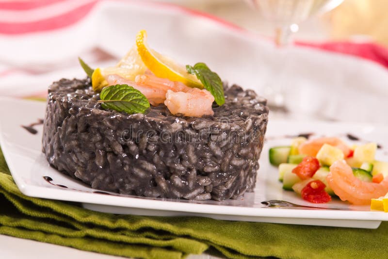 Squid ink risotto. stock image. Image of cuisine, gourmet - 174067397