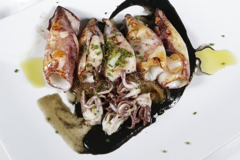 Squid in its ink stock image. Image of chives, health - 42436329