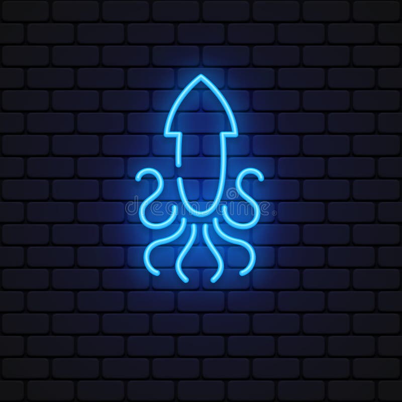 Squid Neon Icon in Doodle Style on Light Background. Stock Illustration ...