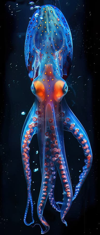 A Squid with Neon Red Flash Bombs Escaping Predators in the Deep Sea ...