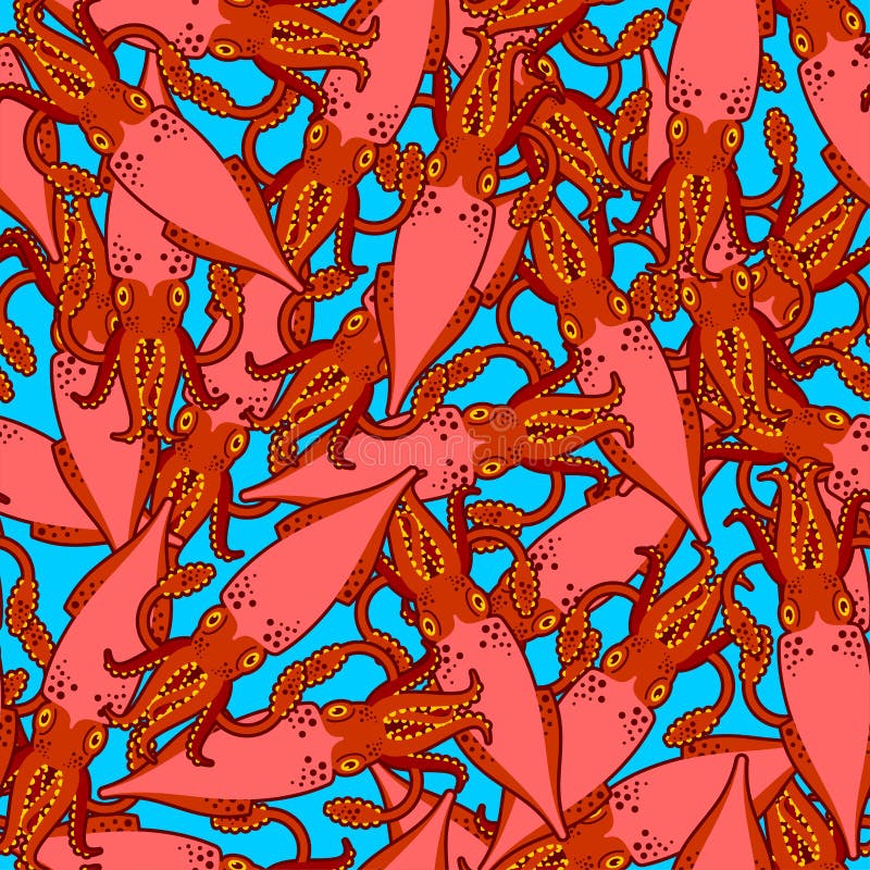 Squid Pattern Seamless. Calamary Background Stock Vector - Illustration ...