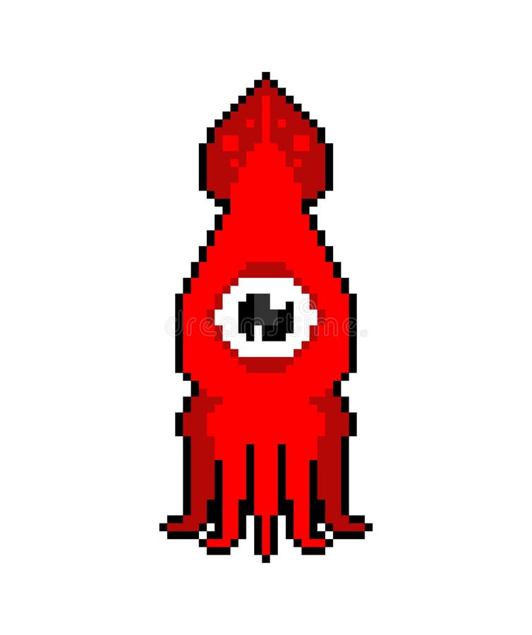 Squid Pixel Art. 8 Bit Cephalopod Marine Animal Stock Vector ...