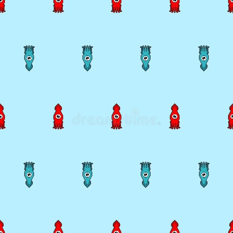 Squid Pixel Art Pattern Seamless 8 Bit Cephalopod Marine Animal ...