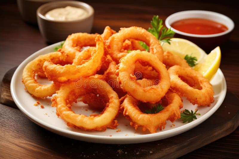 Squid Rings Deep Fried with Crispy Crust Stock Illustration ...