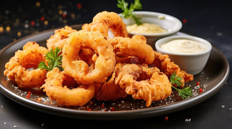 Squid Rings Deep Fried with Crispy Crust Stock Illustration ...