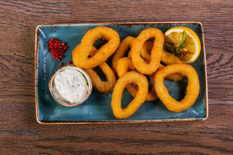 Squid rings with sauce stock image. Image of rings, seafood - 128219795