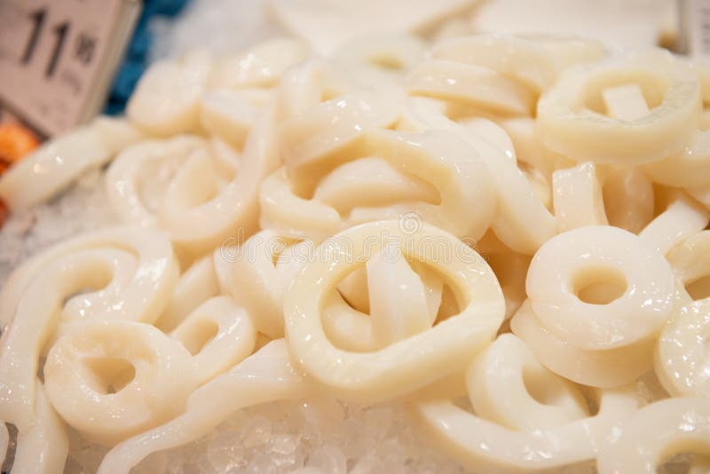 Squid Rings Sold on Fish and Seafood Market Stock Image - Image of food ...