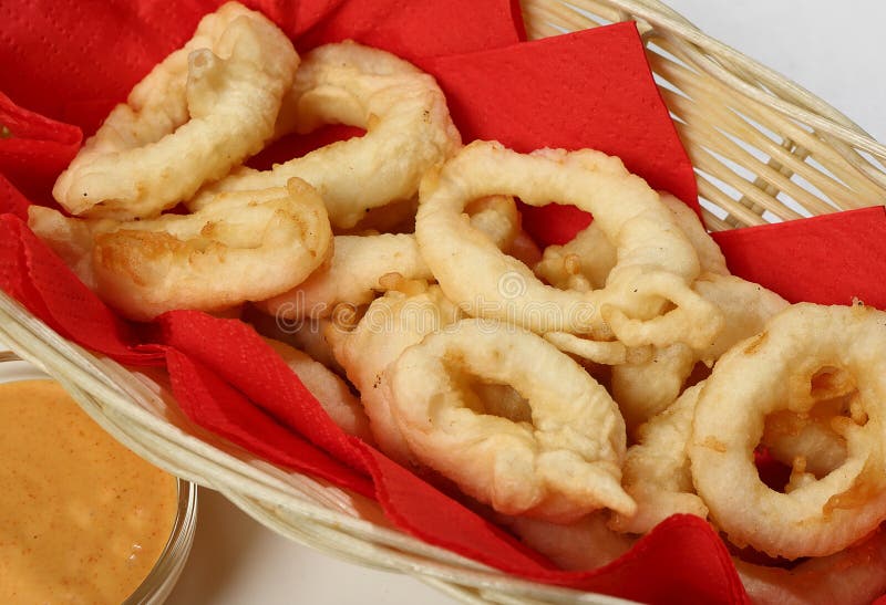 Squid Rings in Tempura with Spice Sauce Stock Photo - Image of spice ...