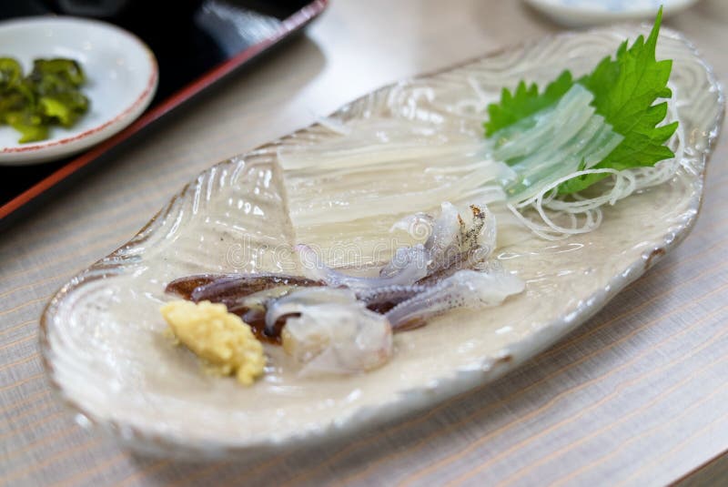Squid Sashimi Ika-somen on a Dining Table Stock Image - Image of slice ...