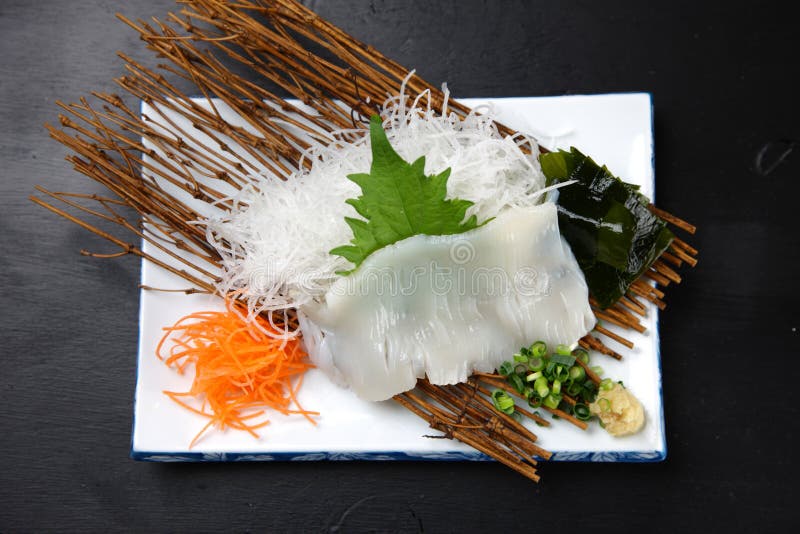 Squid Sashimi Ika-somen on a Dining Table Stock Image - Image of slice ...