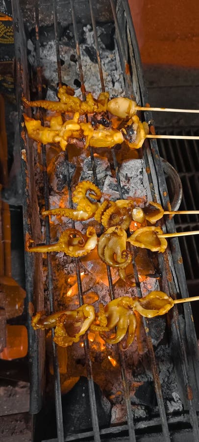 Squid Satay Street Food in Bangkok Stock Photo - Image of street, satay ...
