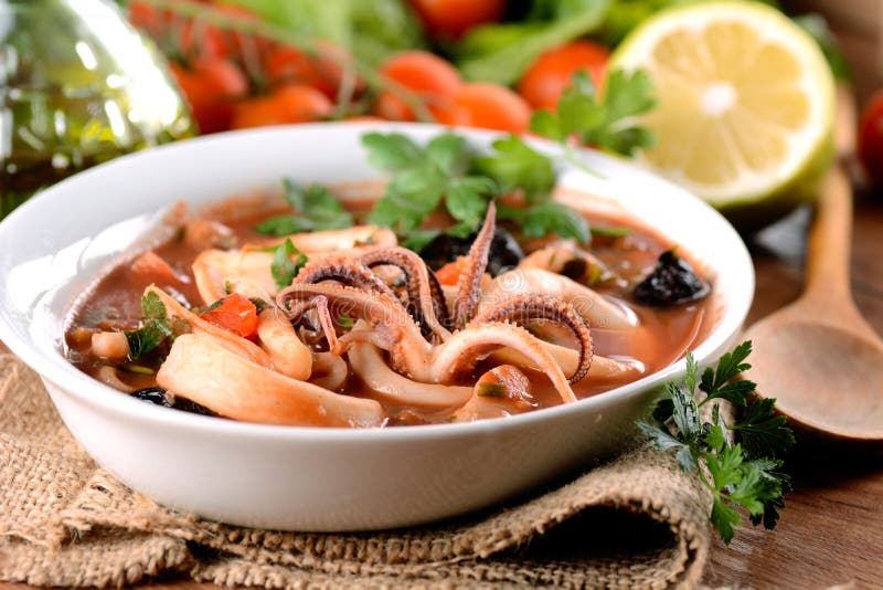 Squid soup in the bowl stock image. Image of appetizer - 57612451