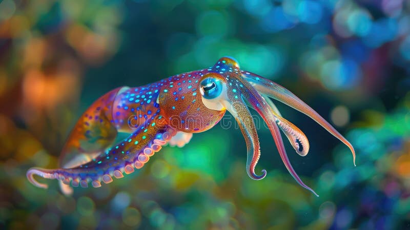 The Squid Swims Beautifully Underwater. Selective Focus Stock Photo ...