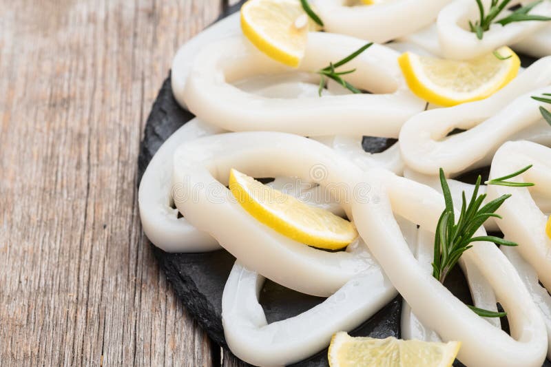 Squid Tube and Ring Photography . Seafood Top View Stock Image - Image ...