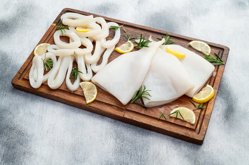 Squid Tube and Ring Photography . Seafood Top View Stock Image - Image ...