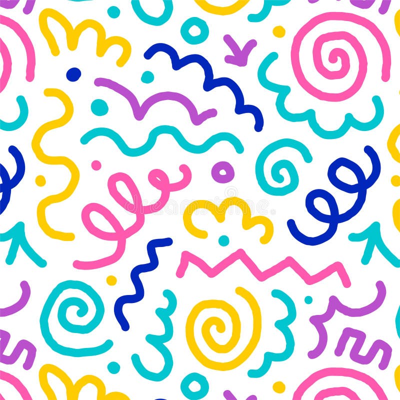 Squiggle Cute Naive Seamless Pattern. Creative Bright Scribble Abstract ...