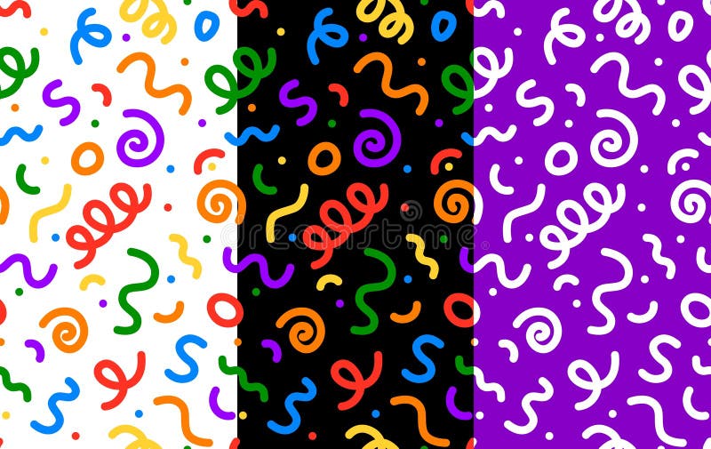 Squiggle Line Pattern, Abstract Doodle Backgrounds Stock Vector ...