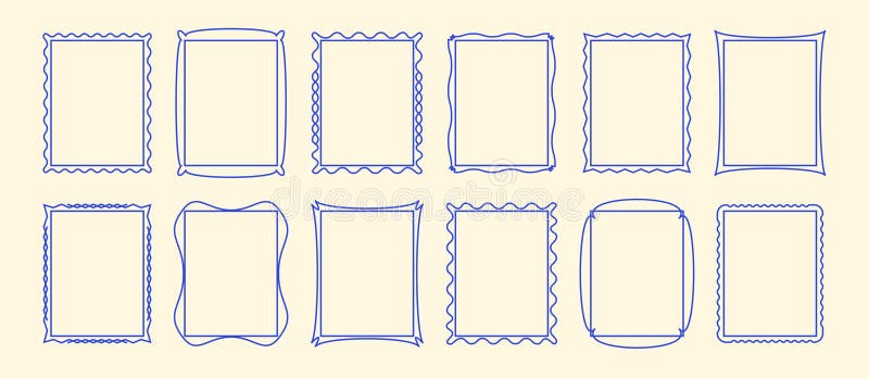 Squiggly Frame, Scallop Rectangle, Wavy Edge Shape Box Linear Icon ...