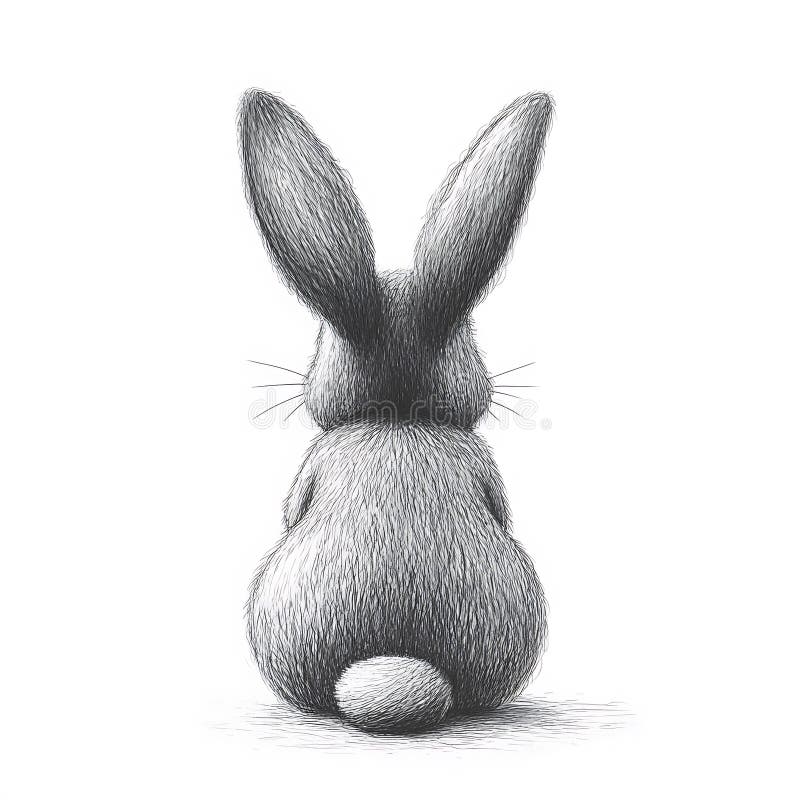 Squiggly Line Drawing of Cute Bunny from Behind Stock Illustration ...