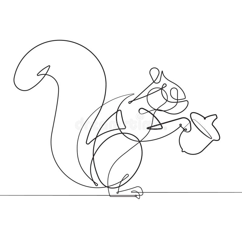 Squirrel with an Acorn Single Continuous Line Vector Graphic ...