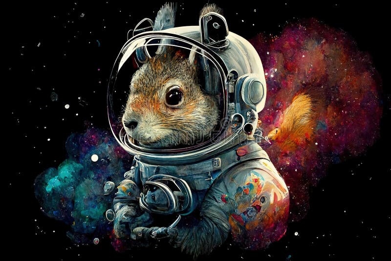 Squirrel Astronaut in Spacesuit, Starry Sky, Nebula or Galaxy. AI ...