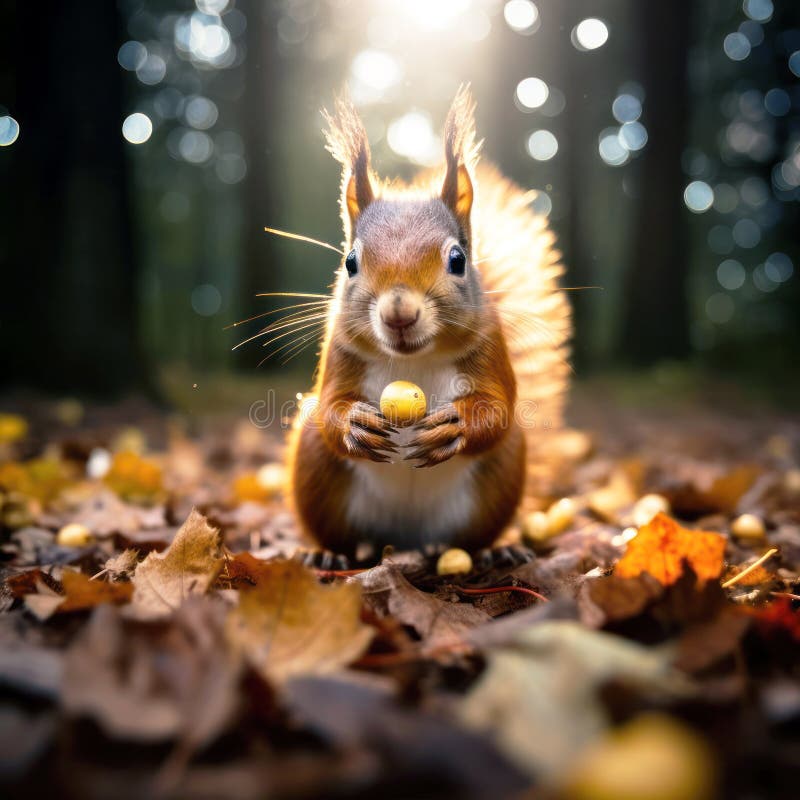 A Squirrel in the Autumn Forest. a Beautiful Red Squirrel in the Autumn ...