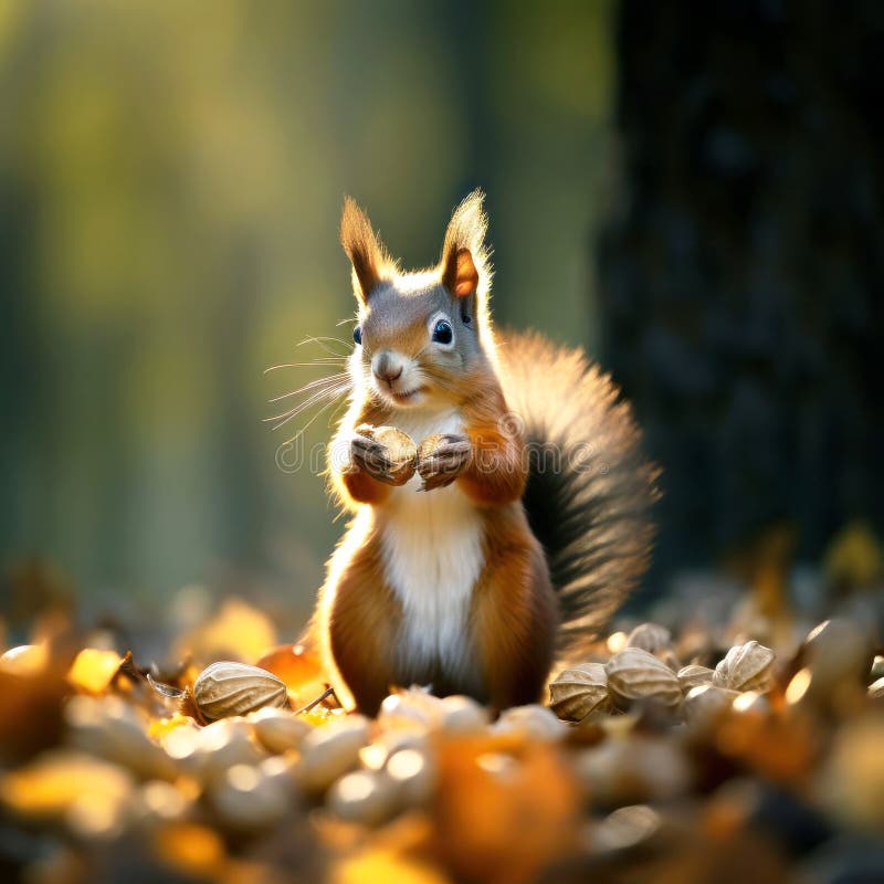 A Squirrel in the Autumn Forest. a Beautiful Red Squirrel in the Autumn ...